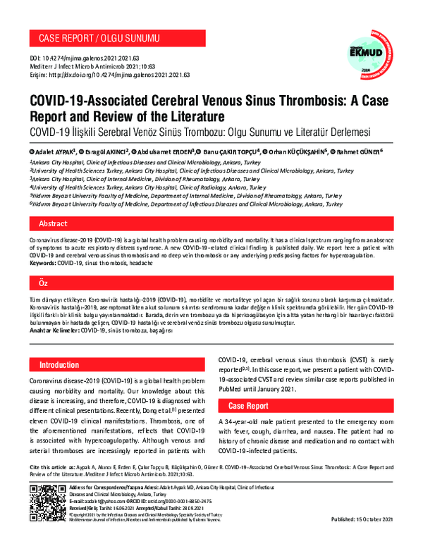(PDF) COVID-19-Associated Cerebral Venous Sinus Thrombosis: A Case Report and Review of the ...