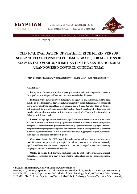(PDF) Clinical Evaluation of platelet rich fibrin versus subepithelial ...