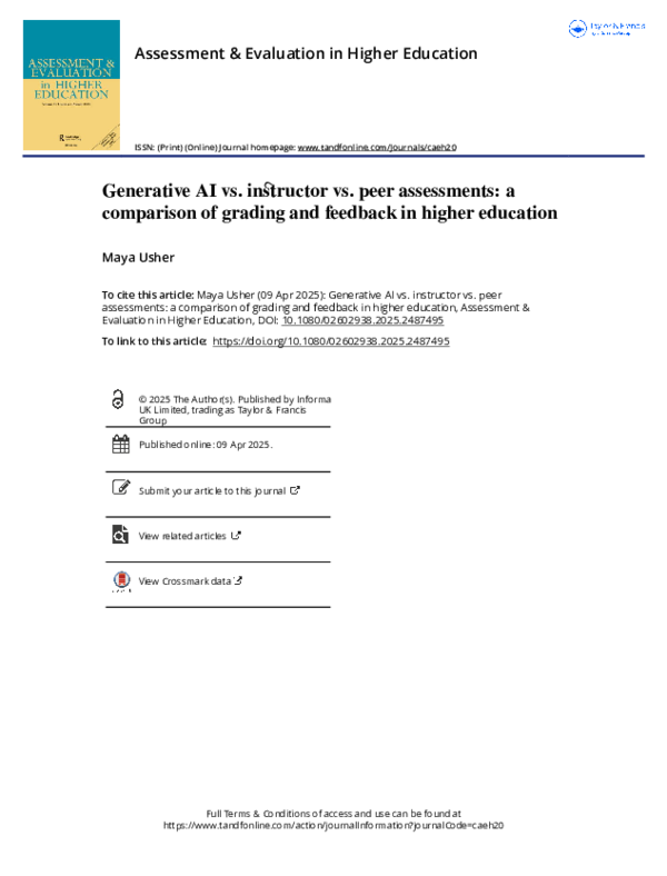 (PDF) Generative AI vs. instructor vs. peer assessments: a comparison of grading and feedback in ...