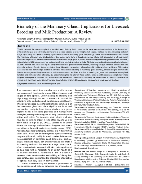 (PDF) Biometry of the Mammary Gland: Implications for Livestock ...