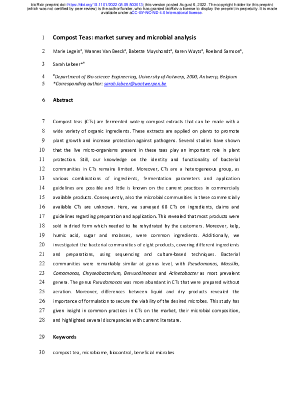 (PDF) Compost Teas: market survey and microbial analysis