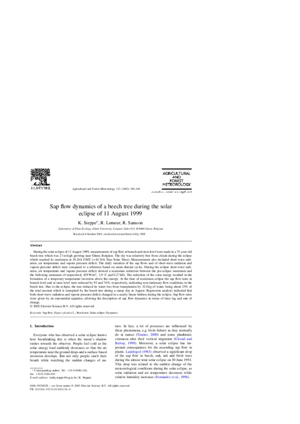 (PDF) Sap flow dynamics of a beech tree during the solar eclipse of 11 ...