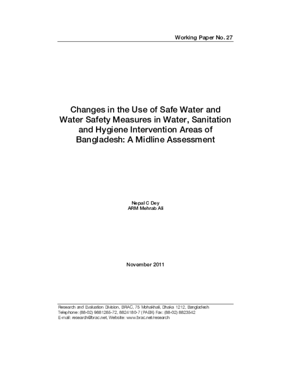 (PDF) Changes in the Use of Safe Water and Water Safety Measures in ...
