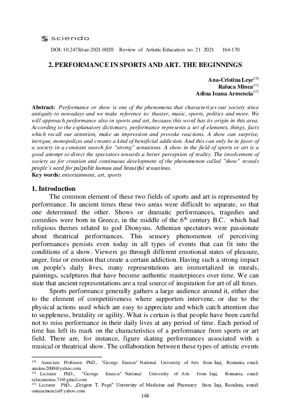 (PDF) Performance in Sports and Art. The Beginnings