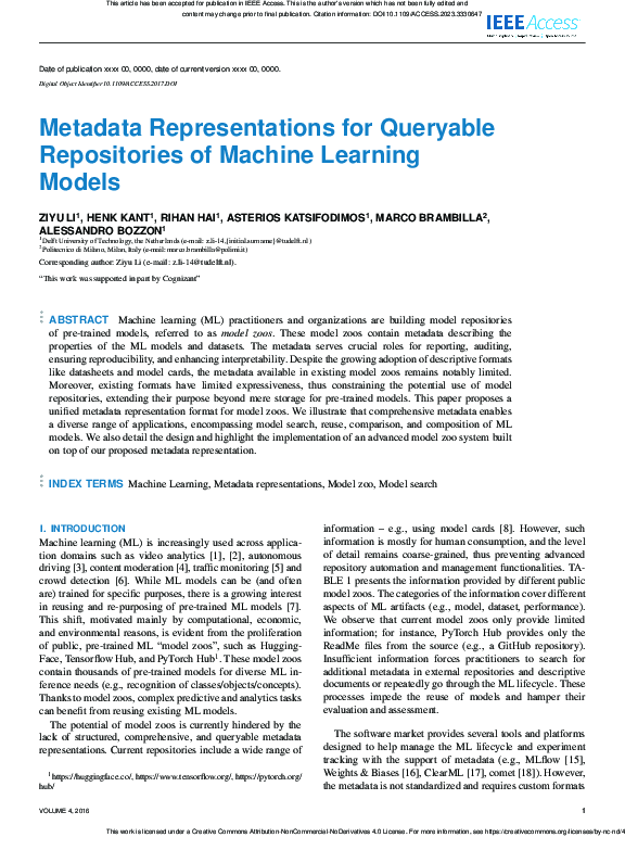 (PDF) Metadata Representations for Queryable Repositories of Machine Learning Models
