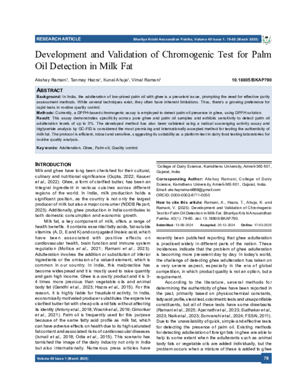 (PDF) Development and Validation of Chromogenic Test for Palm Oil ...