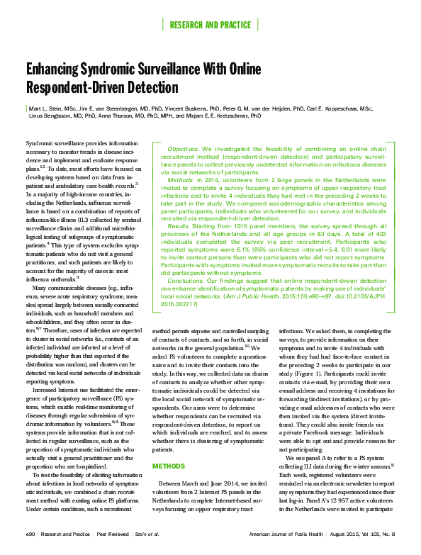 Pdf Enhancing Syndromic Surveillance With Online Respondent Driven