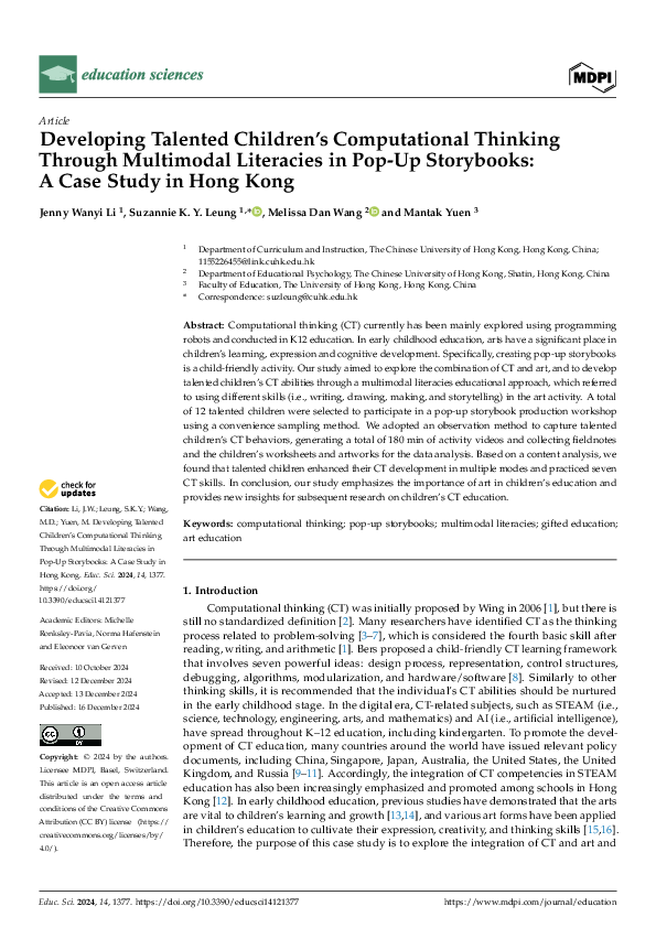 (PDF) Developing Talented Children's Computational Thinking Through Multimodal Literacies in Pop ...