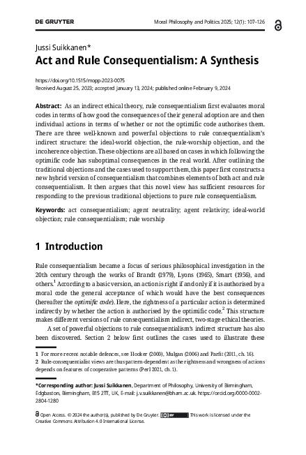 (PDF) Act and Rule Consequentialism: A Synthesis
