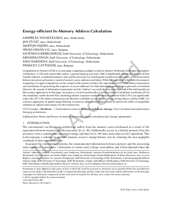 (PDF) Energy-efficient In-Memory Address Calculation