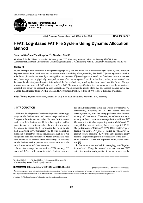 (PDF) HFAT: Log-Based FAT File System Using Dynamic Allocation Method