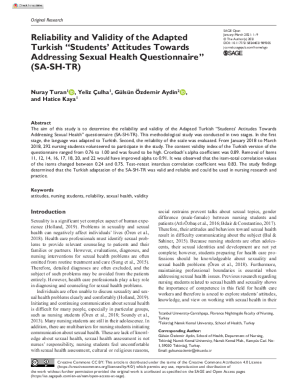 (PDF) Reliability and Validity of the Adapted Turkish “Students ...