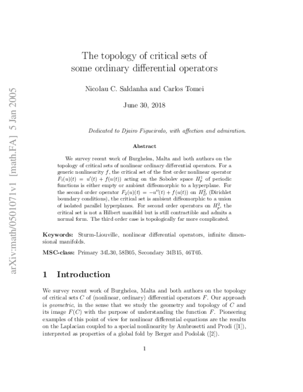 Pdf The Topology Of Critical Sets Of Some Ordinary Differential Operators