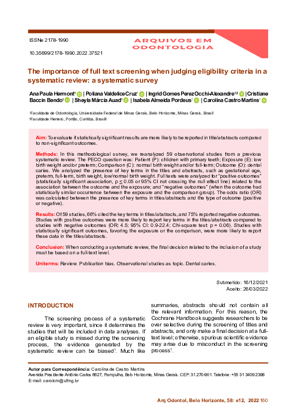 (PDF) The importance of full text screening when judging eligibility ...