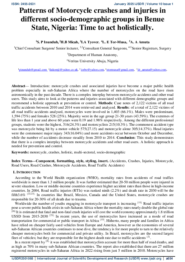 (PDF) Patterns of Motorcycle crashes and injuries in different socio ...