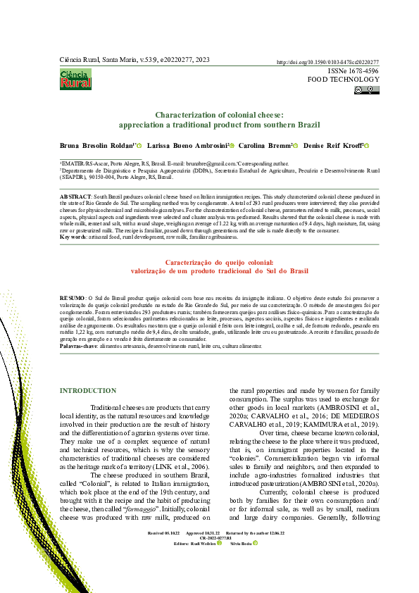 (PDF) Characterization of colonial cheese: appreciation a traditional ...