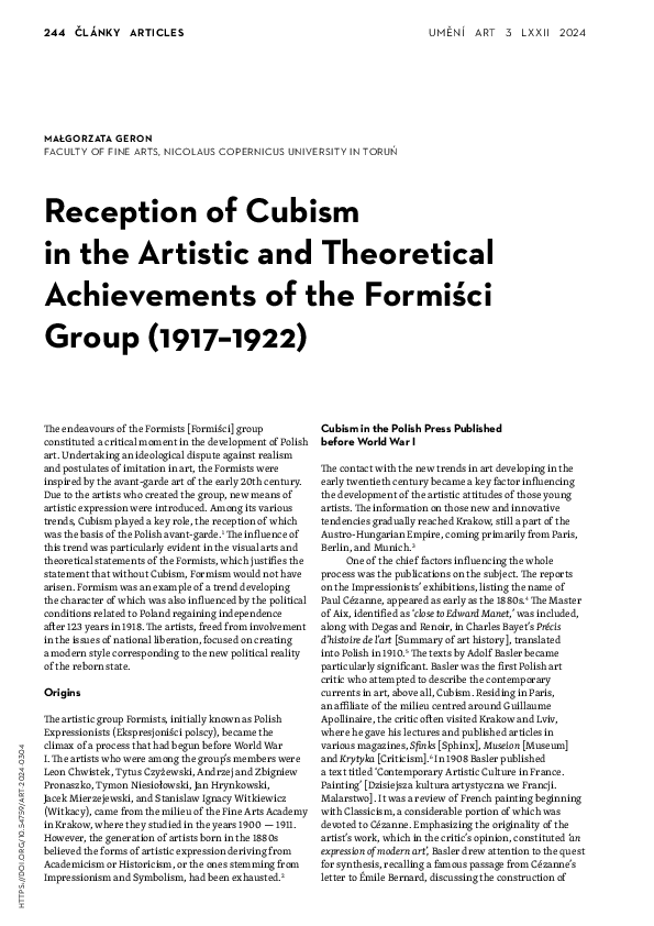 (PDF) Reception of Cubism in the Artistic and Theoretical Achievements ...