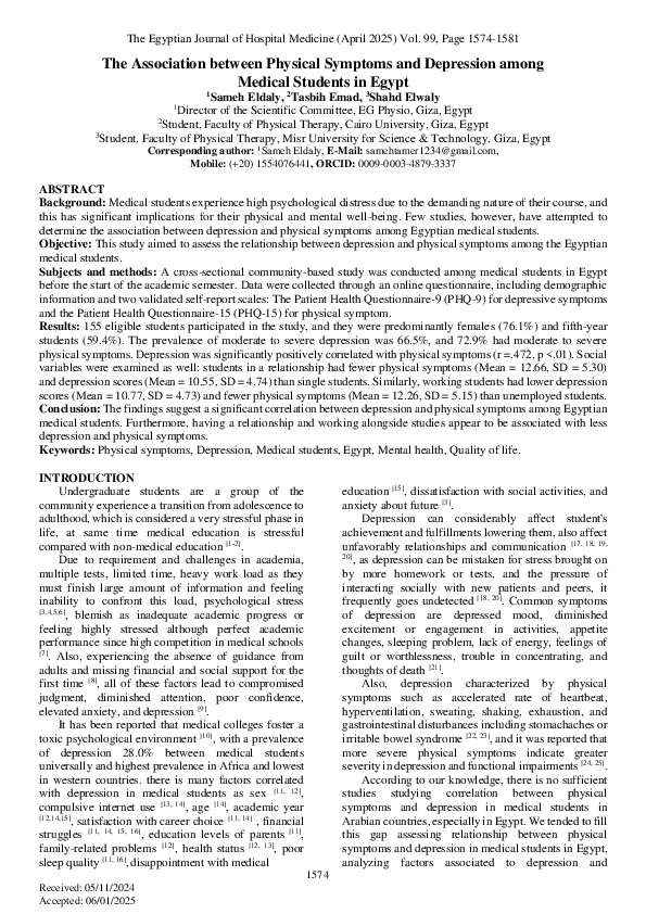 (PDF) The Association between Physical Symptoms and Depression among ...