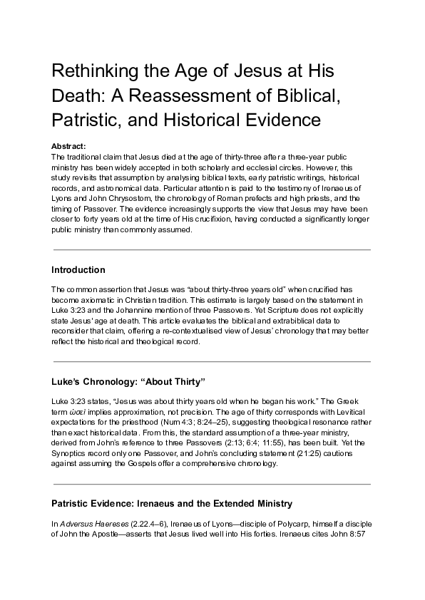(PDF) Rethinking the Age of Jesus at His Death: A Reassessment of ...