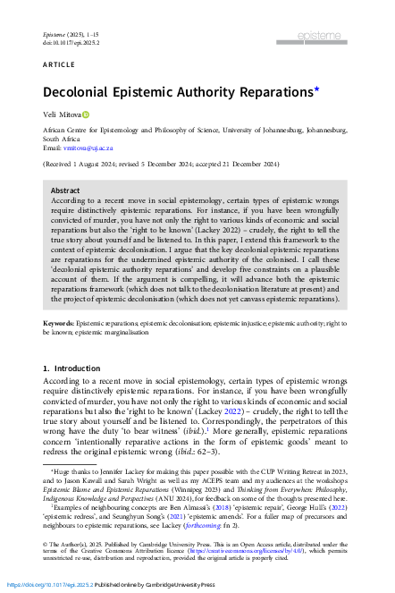 (PDF) Decolonial Epistemic Authority Reparations