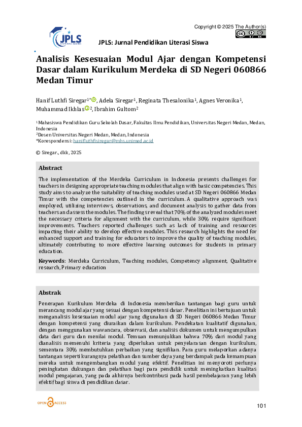 (PDF) Analisis Kesesuaian Modul Ajar dengan Kompetensi Dasar dalam Kurikulum Merdeka di SD ...