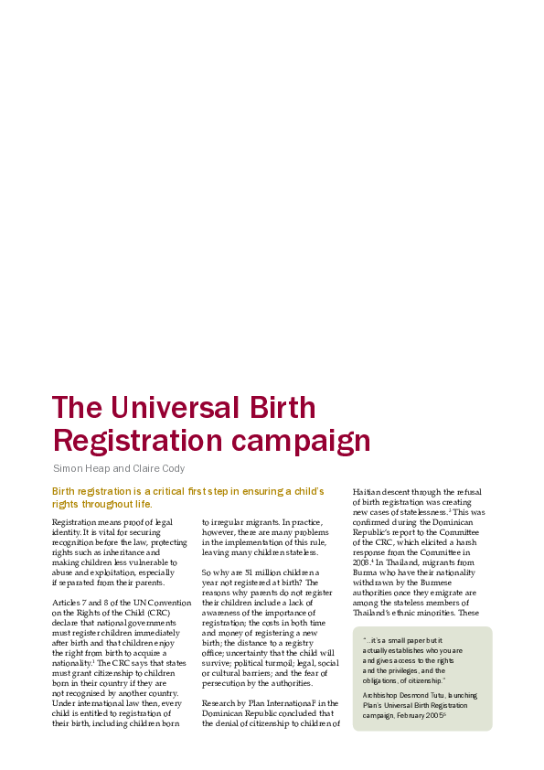 (PDF) The Universal Birth Registration campaign