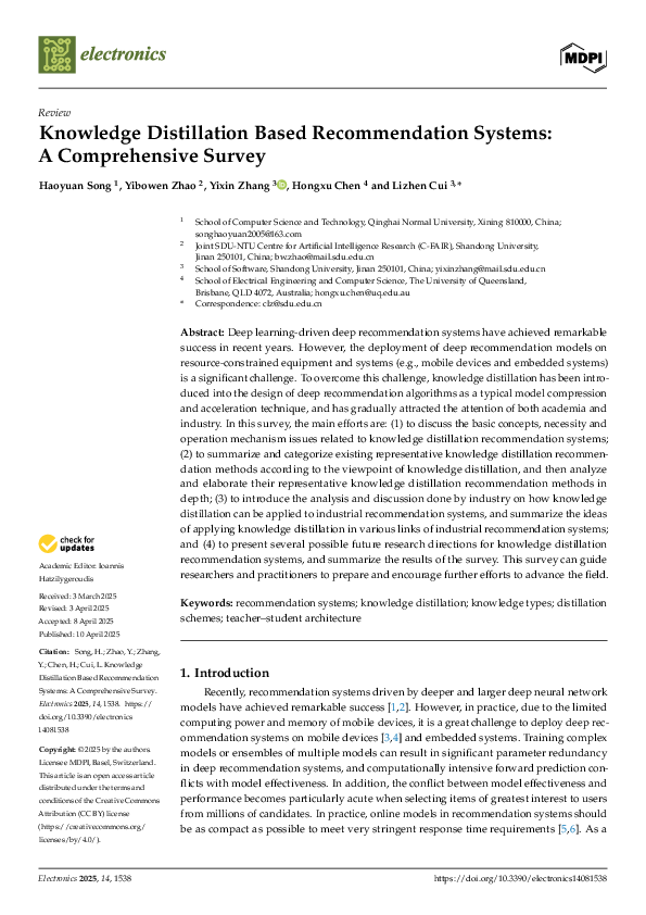 (PDF) Knowledge Distillation Based Recommendation Systems: A Comprehensive Survey
