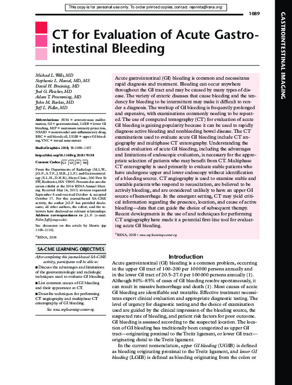 (PDF) CT for Evaluation of Acute Gastrointestinal Bleeding