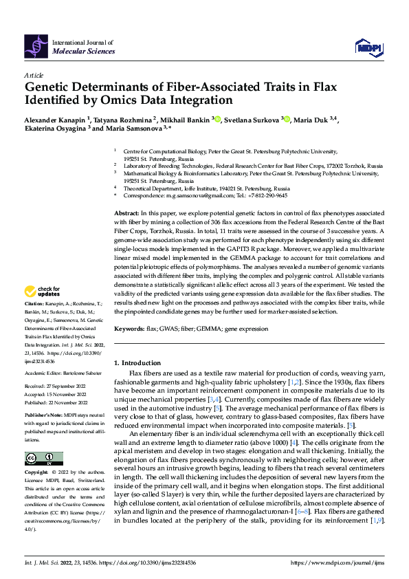 (PDF) Genetic Determinants of Fiber-Associated Traits in Flax ...