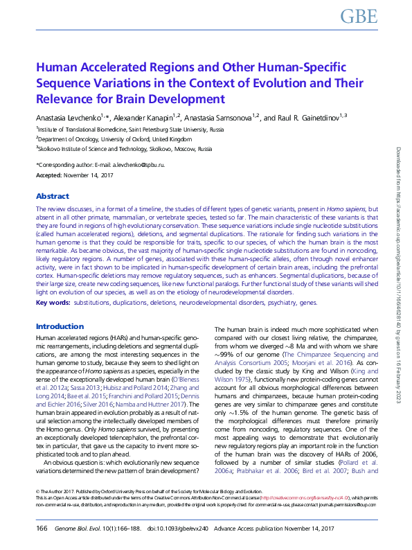 (PDF) Human Accelerated Regions and Other Human-Specific Sequence ...