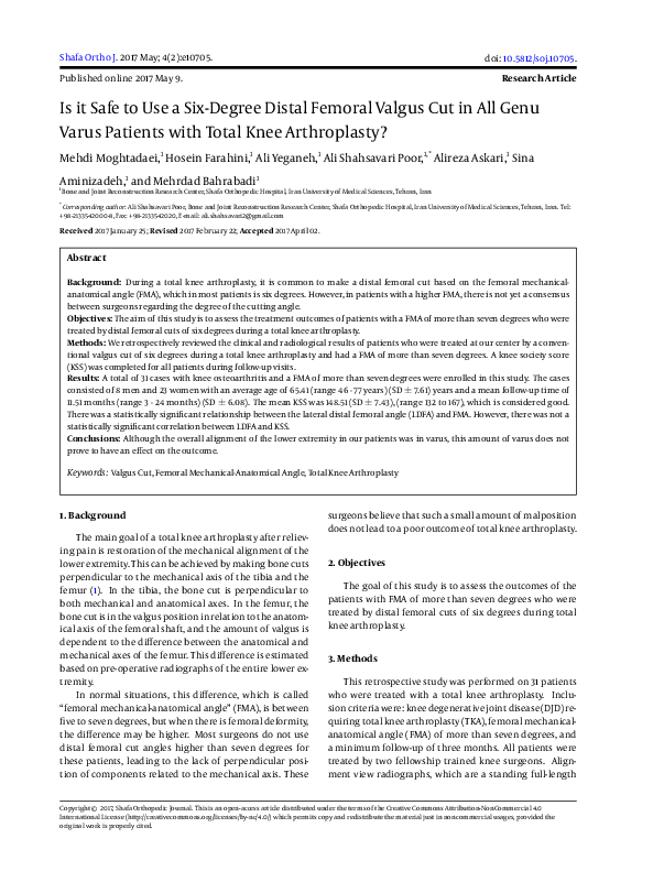 (PDF) Is it Safe to Use a Six-Degree Distal Femoral Valgus Cut in All ...