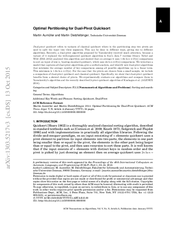 (PDF) Optimal Partitioning for Dual-Pivot Quicksort