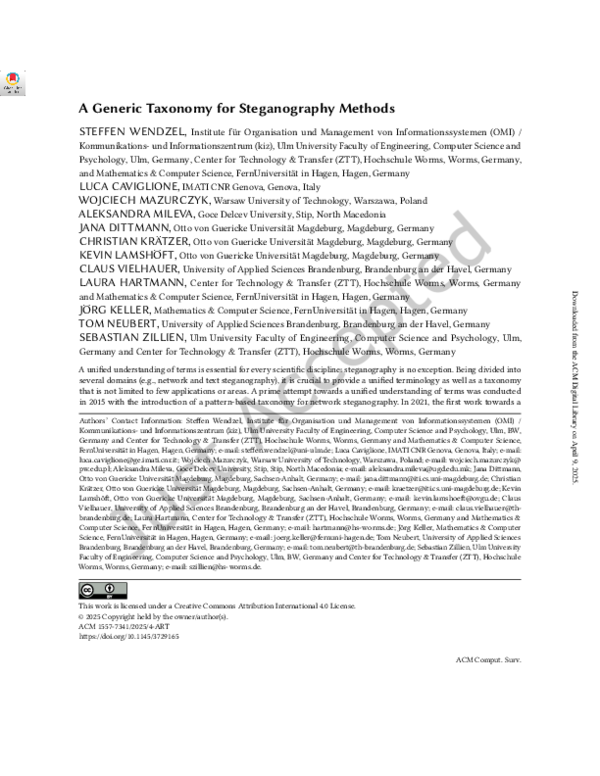 (PDF) A Generic Taxonomy for Steganography Methods