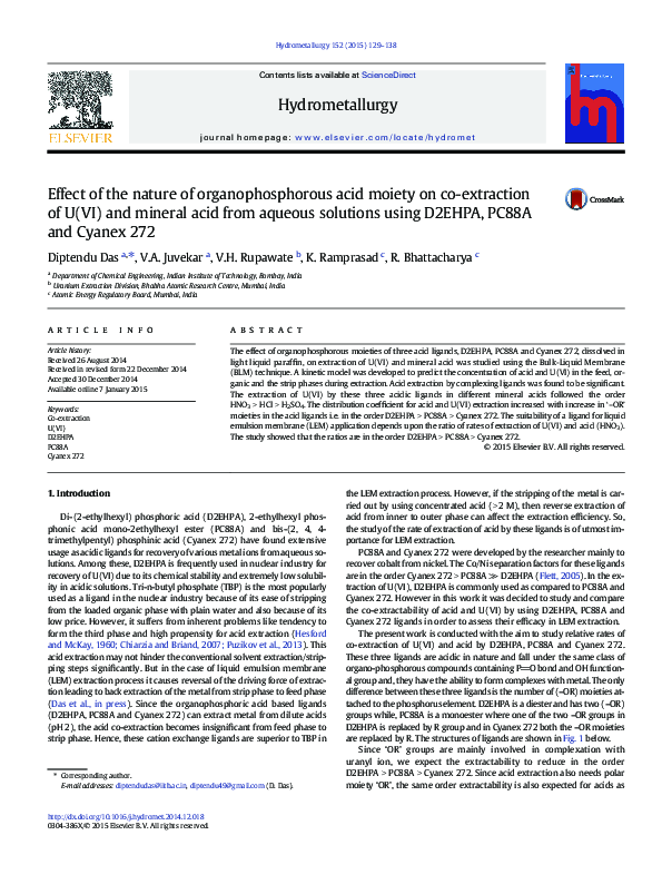 (PDF) Effect of the nature of organophosphorous acid moiety on co ...