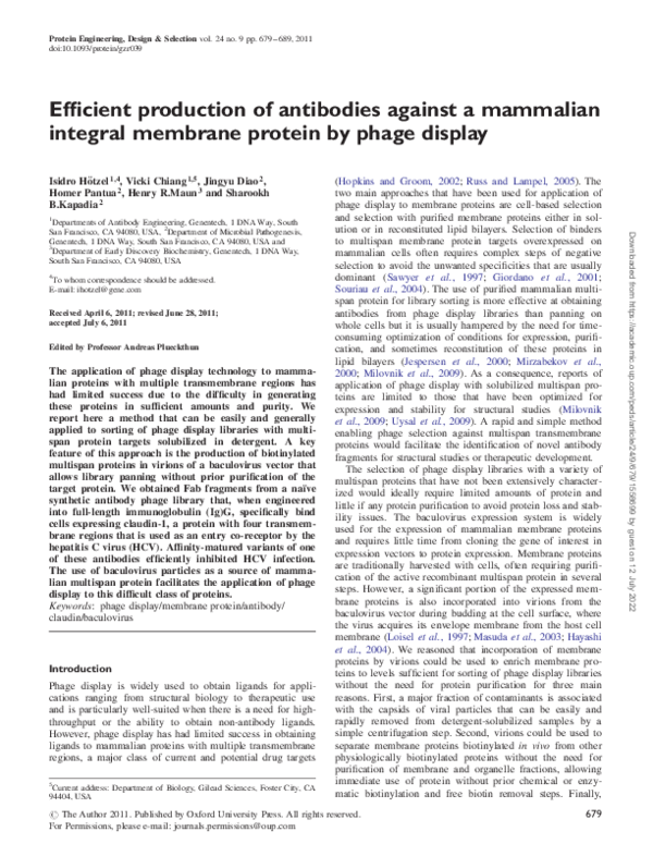 (PDF) Efficient production of antibodies against a mammalian integral ...