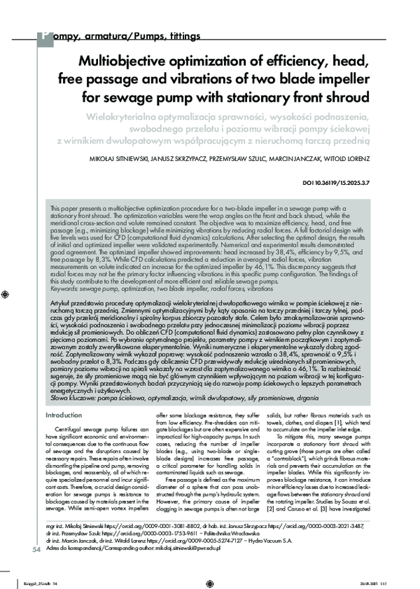 (PDF) Multiobjective optimization of efficiency, head, free passage and vibrations of two blade ...