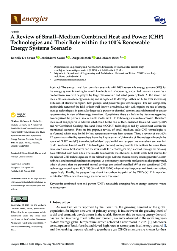 (PDF) A Review of Small–Medium Combined Heat and Power (CHP ...