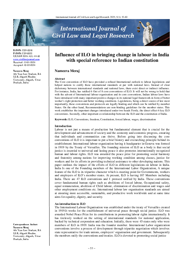 (PDF) Influence of ILO in bringing change in labour in India with ...