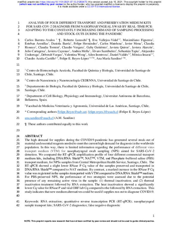 (PDF) Analysis of Four Different Transport and Preservation Medium Kits ...