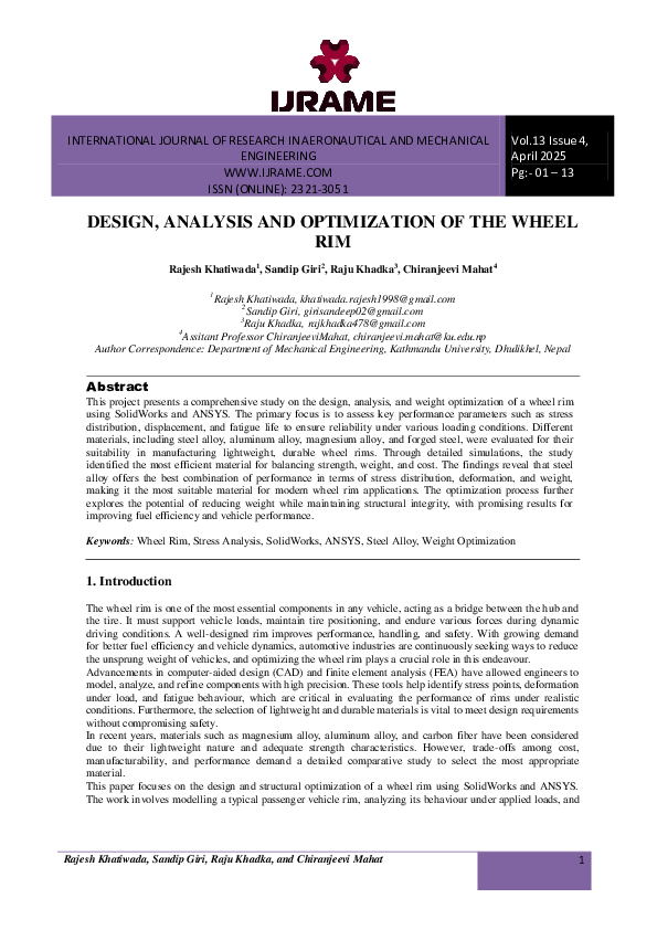 (PDF) DESIGN, ANALYSIS AND OPTIMIZATION OF THE WHEEL RIM