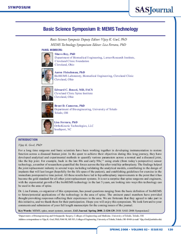 (PDF) Basic Science Symposium II: MEMS Technology