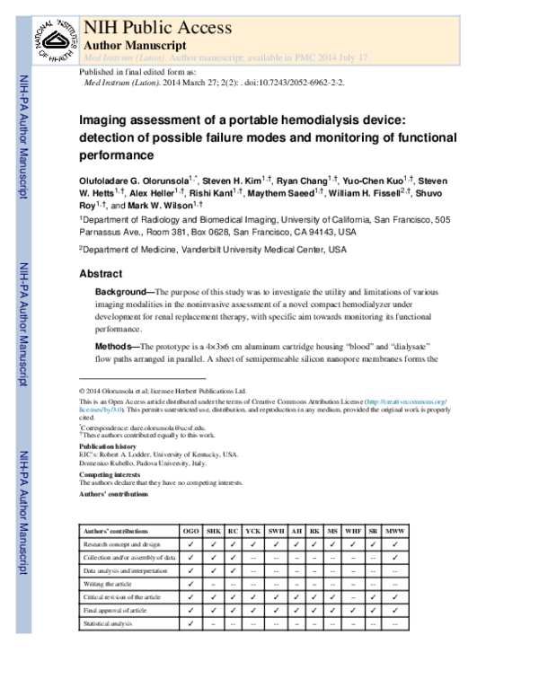 (PDF) Imaging assessment of a portable hemodialysis device: detection ...