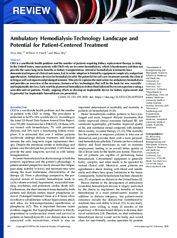 (PDF) Ambulatory Hemodialysis-Technology Landscape and Potential for ...
