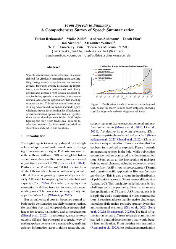 Pdf From Speech To Summary A Comprehensive Survey Of Speech Summarization