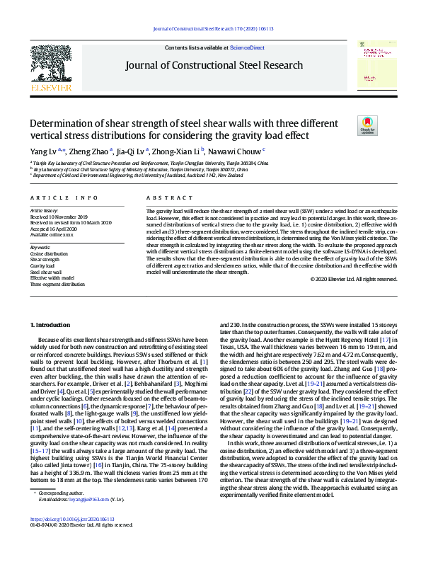 (PDF) Determination of shear strength of steel shear walls with three ...