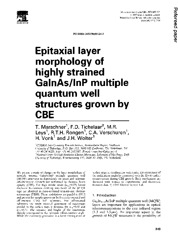 (PDF) Epitaxial layer morphology of highly strained GaInAs/InP multiple ...