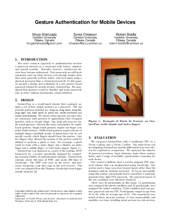 (PDF) Gesture Authentication for Mobile Devices