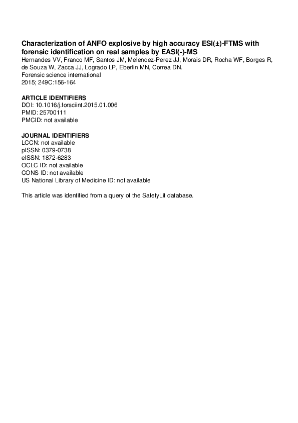 (PDF) Characterization of ANFO explosive by high accuracy ESI(±)–FTMS ...