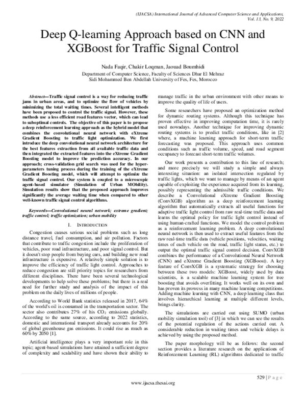 (PDF) Deep Q-learning Approach based on CNN and XGBoost for Traffic Signal Control