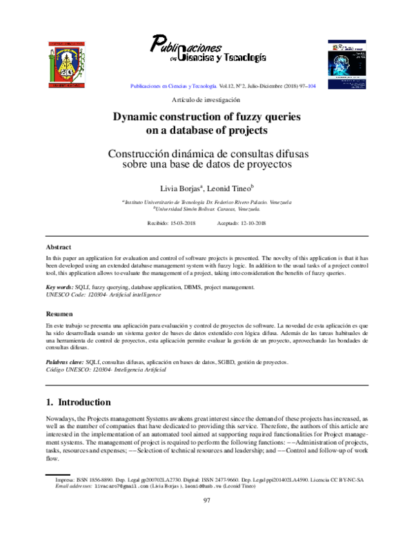 Pdf Dynamic Construction Of Fuzzy Queries On A Database Of Projects